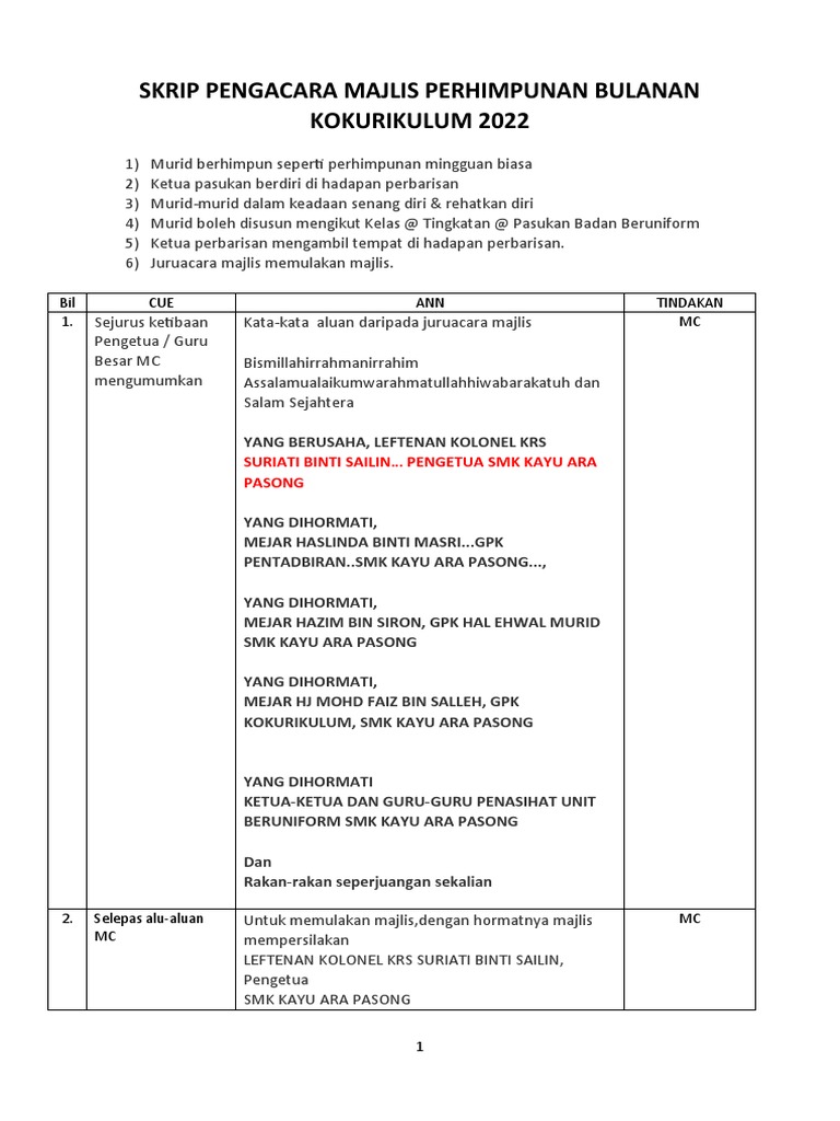 Skrip Perhimpunan Koko 2 | PDF