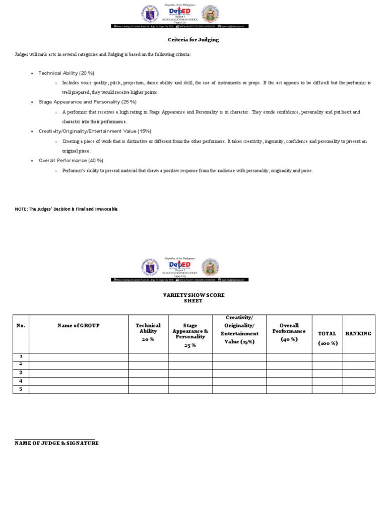Criteria For Judging | PDF
