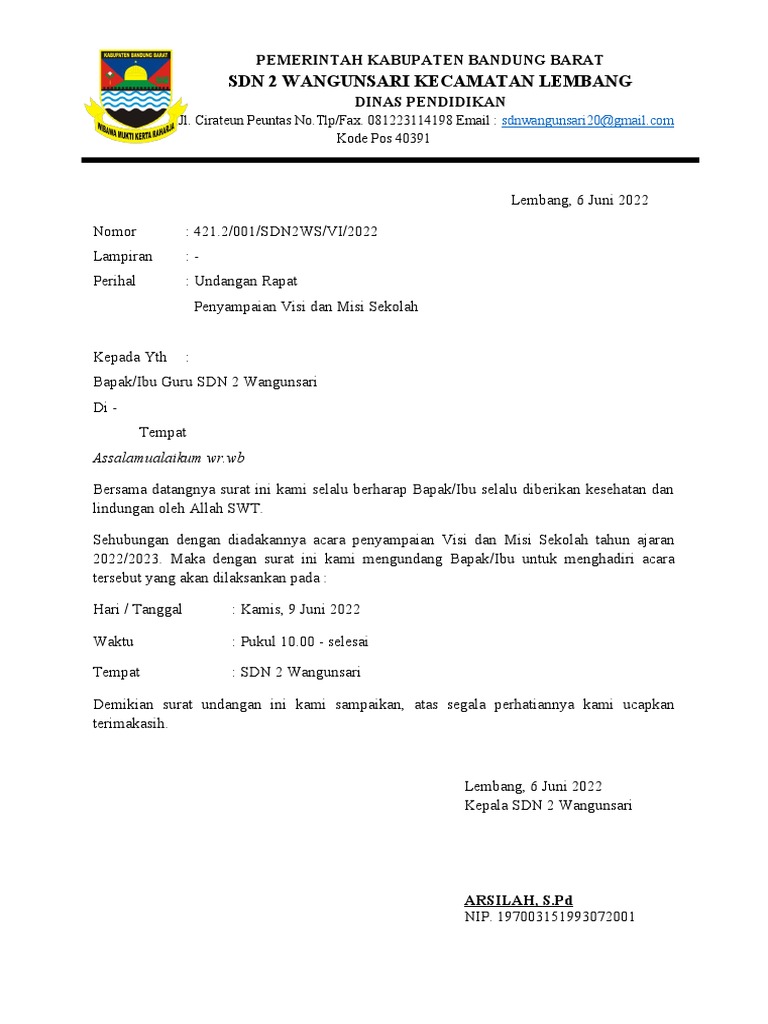 Surat Undangan Rapat Visi Dan Misi | PDF