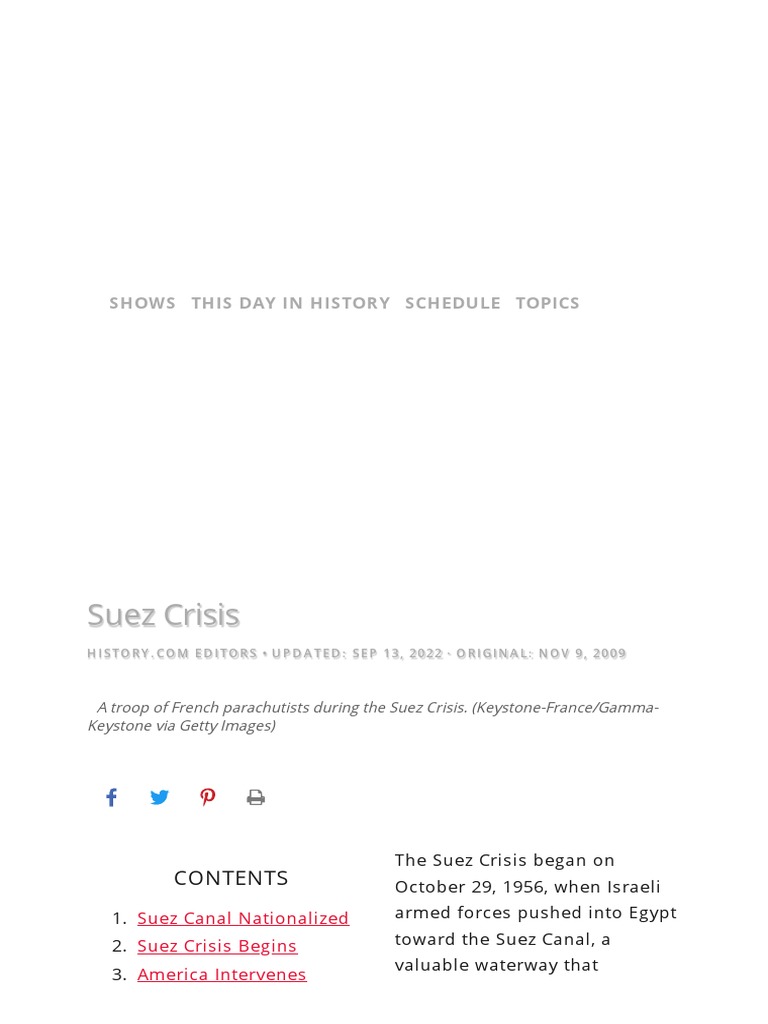 Suez Crisis: 1956, Cold War & Summary - HISTORY - HISTORY | PDF | Suez ...