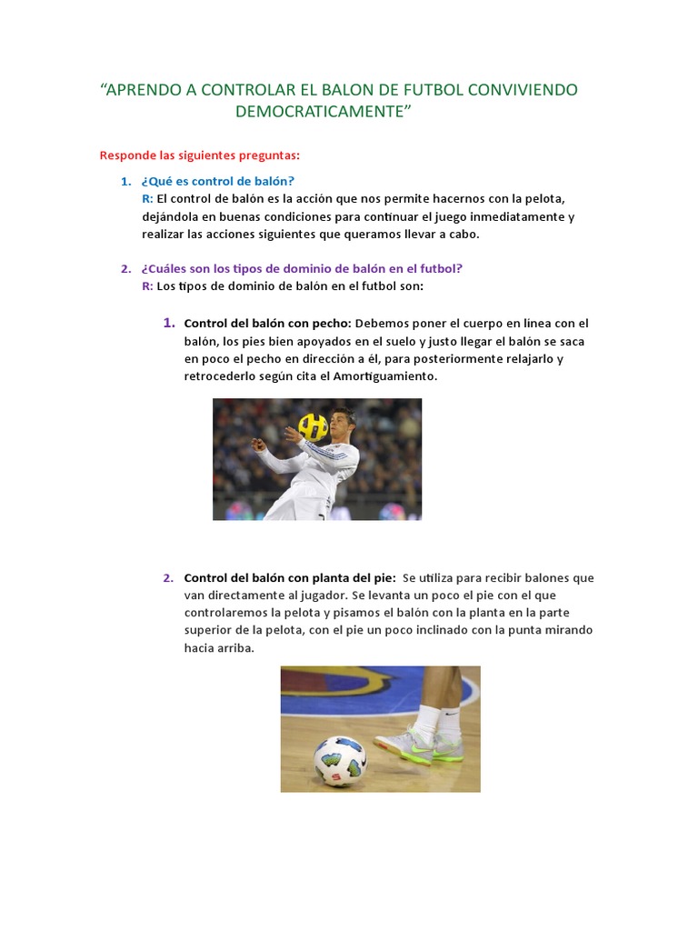 Técnicas de Control de Balón en Fútbol | PDF | Asociación de Futbol ...