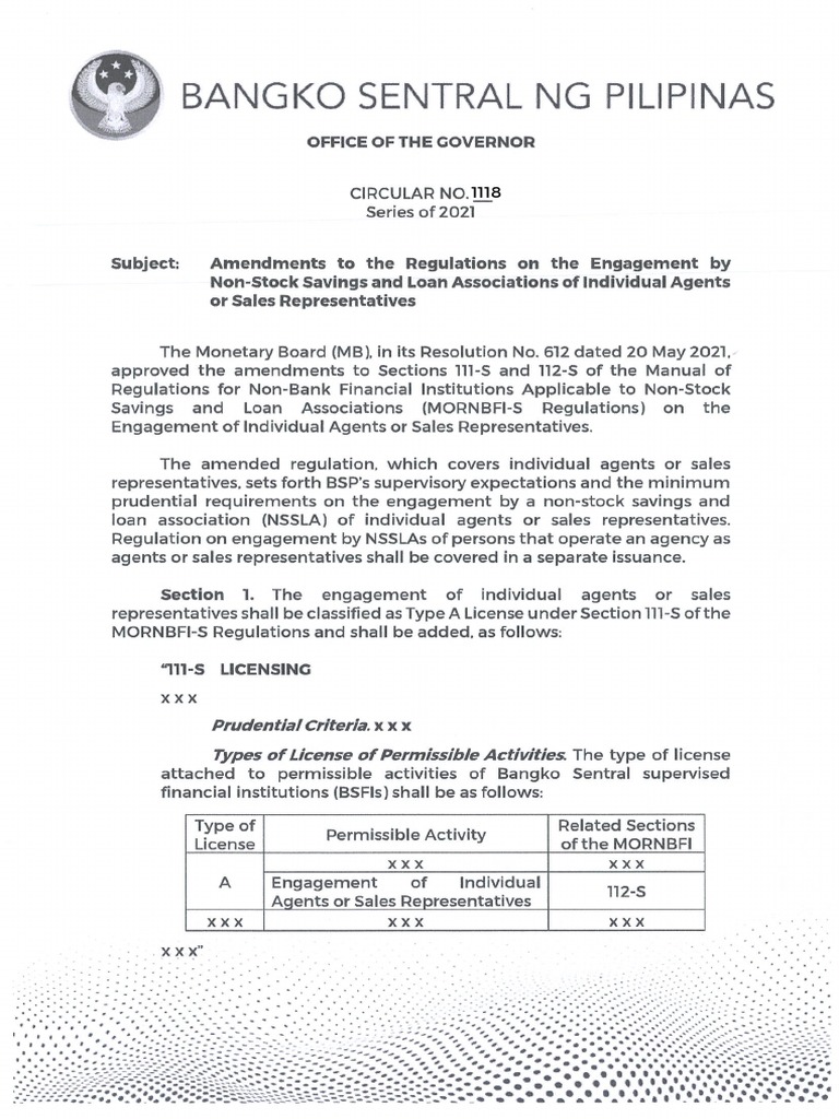 BSP Circular No. 1118 - Guidelines On Engagement by NSSLA of Individual ...