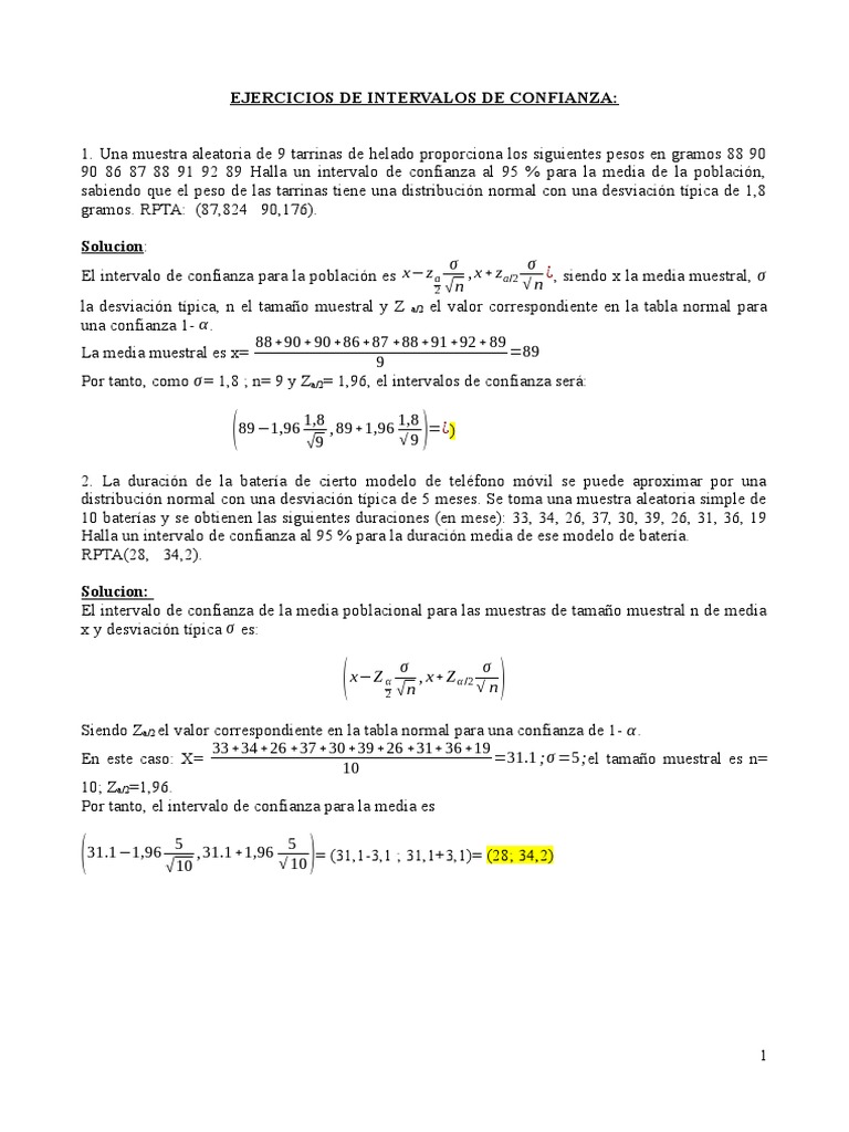 EJERCICIOS DE INTERVALOS DE CONFIANZA (Oficial) | Descargar gratis PDF | Intervalo de confianza ...