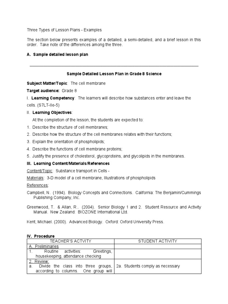 Detailed Lesson Plan | PDF | Cell Membrane | Cell (Biology)