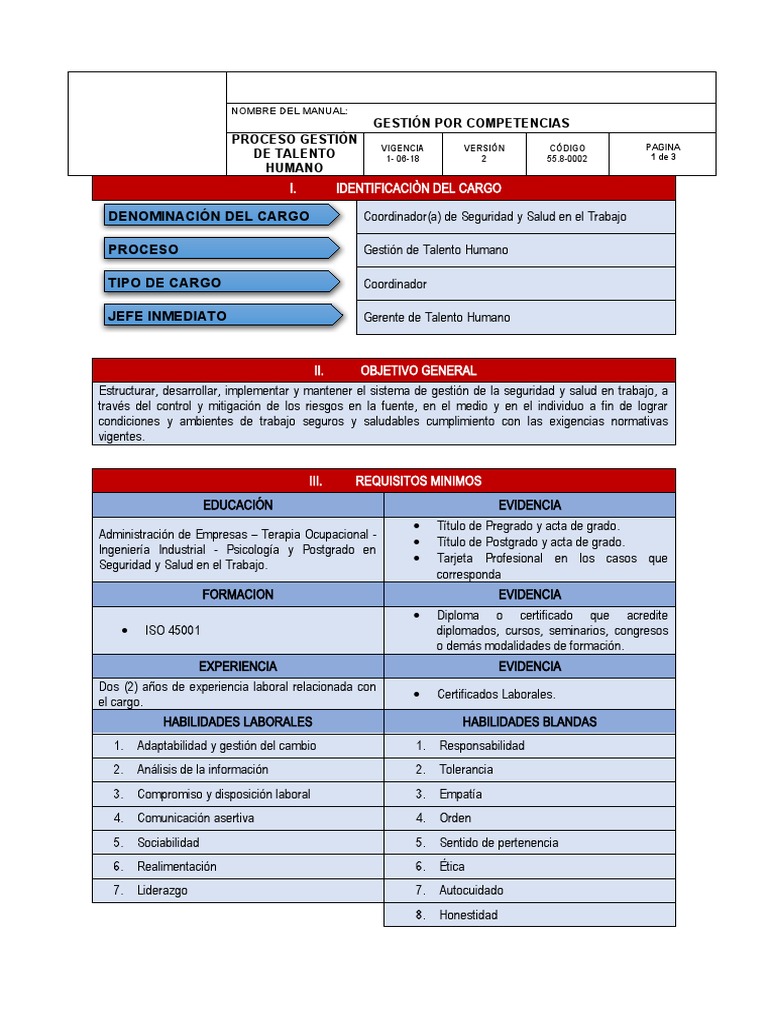 Ficha De Perfil De Cargo/plantillas De Cargo