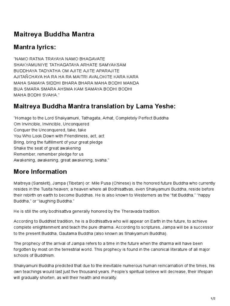 Maitreya Buddha Mantra | PDF