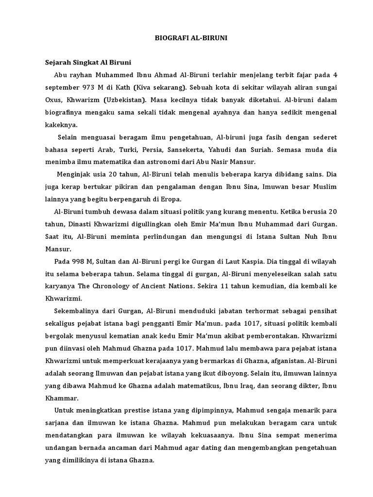 Biografi Al Biruni | PDF | Ilmu Sosial | Sejarah