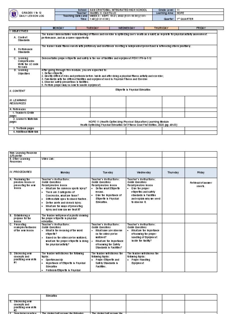 DLL - Pe11 - Q1 - Week 5 | PDF