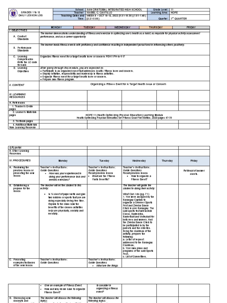 DLL - Pe11 - Q1 - Week 8 | PDF | Learning | Behavior Modification