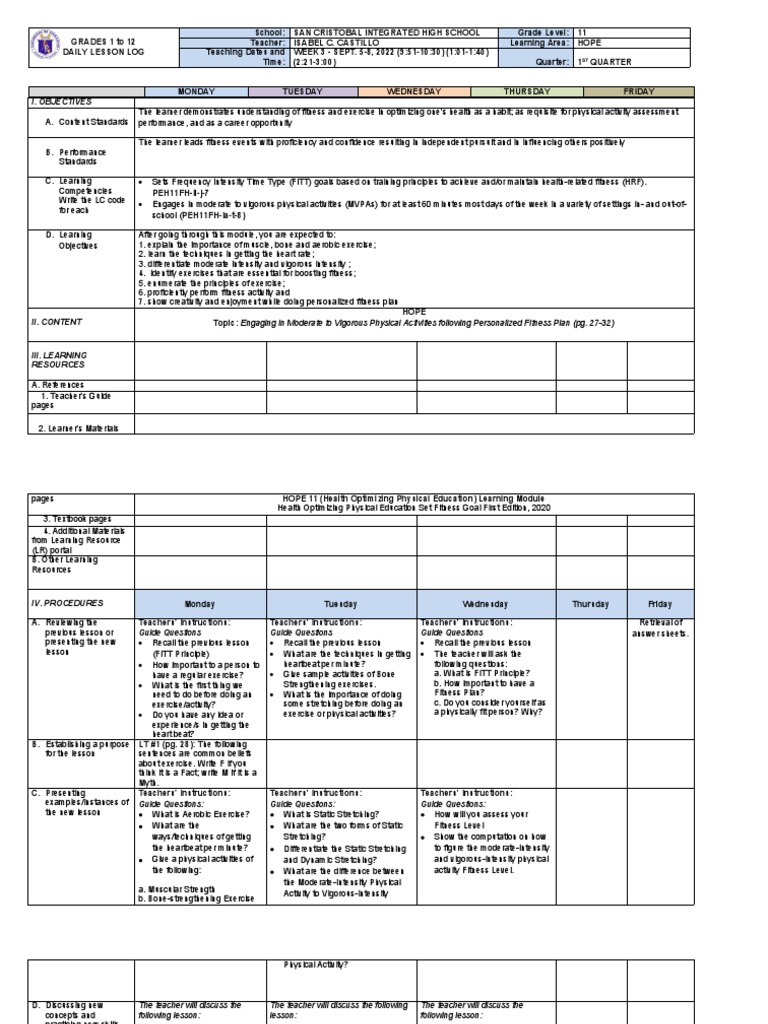 DLL Pe11 Q1 Week3 | PDF