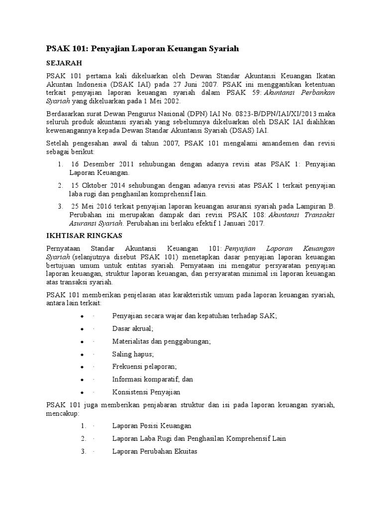 PSAK 101: Laporan Keuangan Syariah | PDF | Pengelolaan Keuangan & Uang