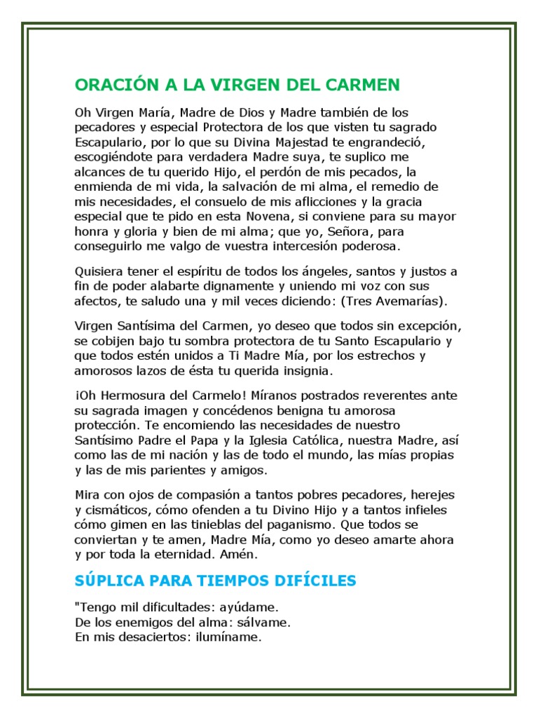 Oración A La Virgen Del Carmen | PDF