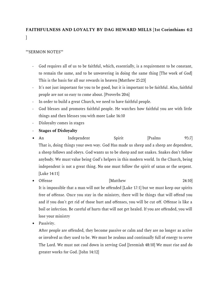 Ayo Adetayo. Notes On Faithfulness & Disloyalty by Dag Heward Mills | PDF