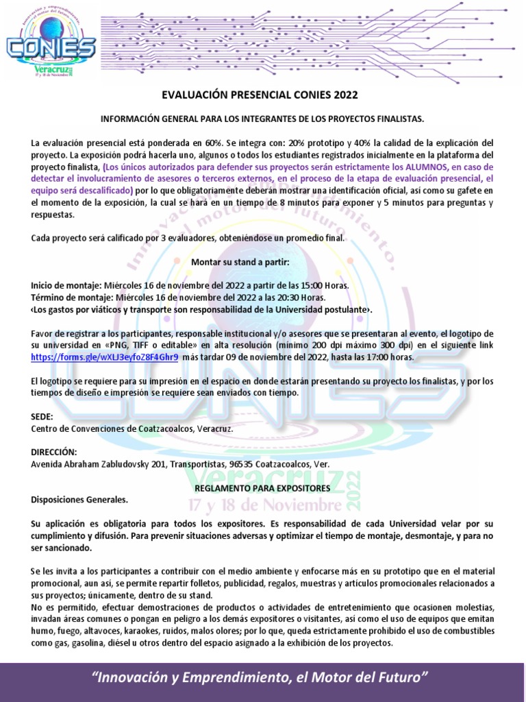 Evaluación CONIES 2022: Guía para Expositores | PDF | Máquina elevadora ...