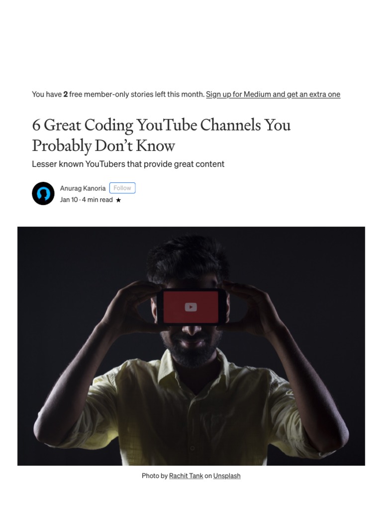 6 Great Coding YouTube Channels Medium Ref | PDF | Android (Operating System) | You Tube