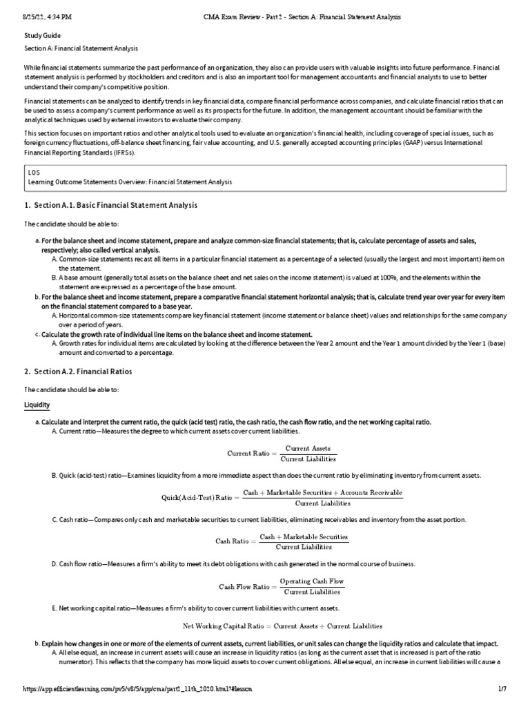 CMA Part 2: Financial Statement Analysis | PDF | Dividend | Revenue