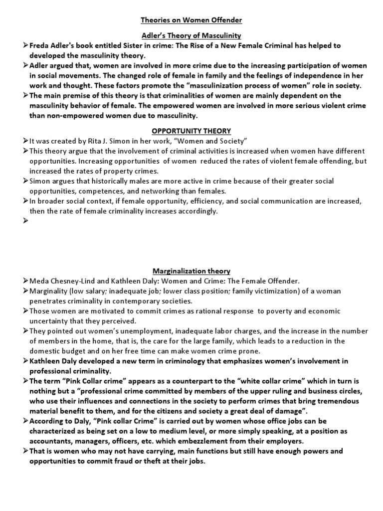 Theories On Women Offender | PDF | Woman | Crimes