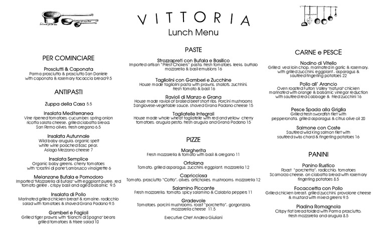 Vittoria - Lunch Menu | PDF | Zucchini | Tomato