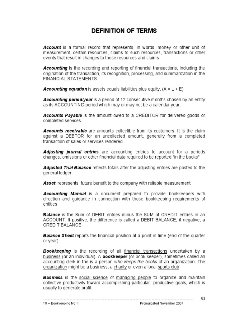 TR Bookkeeping NC III | PDF