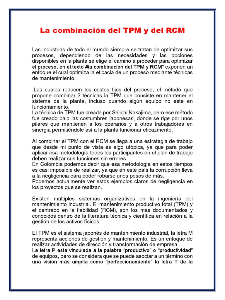 Combinación Efectiva de TPM y RCM | PDF | Ingeniería de confiabilidad | Business