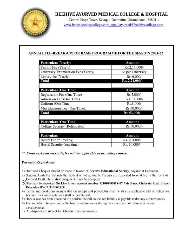 Fee Structure BAMS 2021-22 | PDF | Fee | Cheque