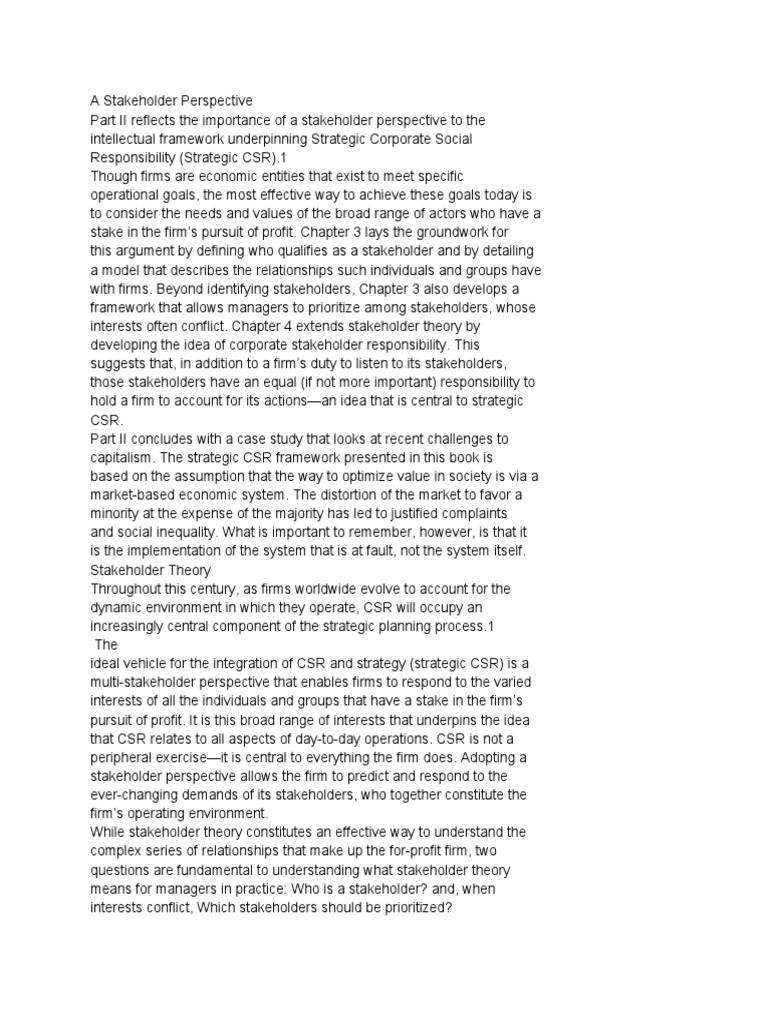 A Stakeholder Perspective | Download Free PDF | Corporate Social ...