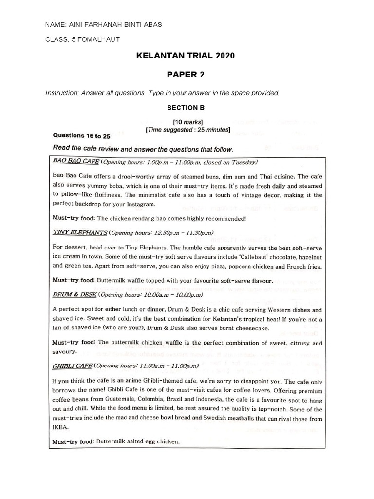2020 Trial SPM Kelantan Paper 2 | PDF