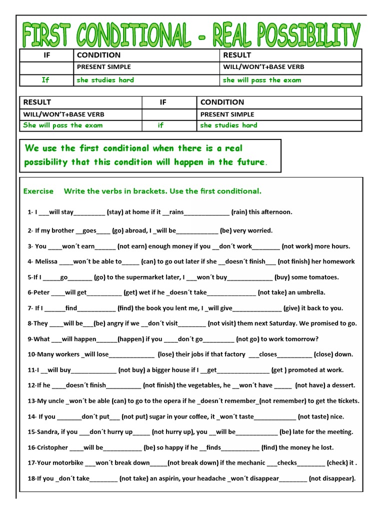 Using Conditionals to Express Possible Future Events: A Guide to the First Conditional | PDF