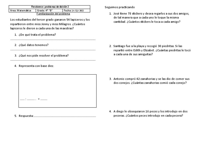 FICHA DE Resolvemos Problemas de División 2 | PDF