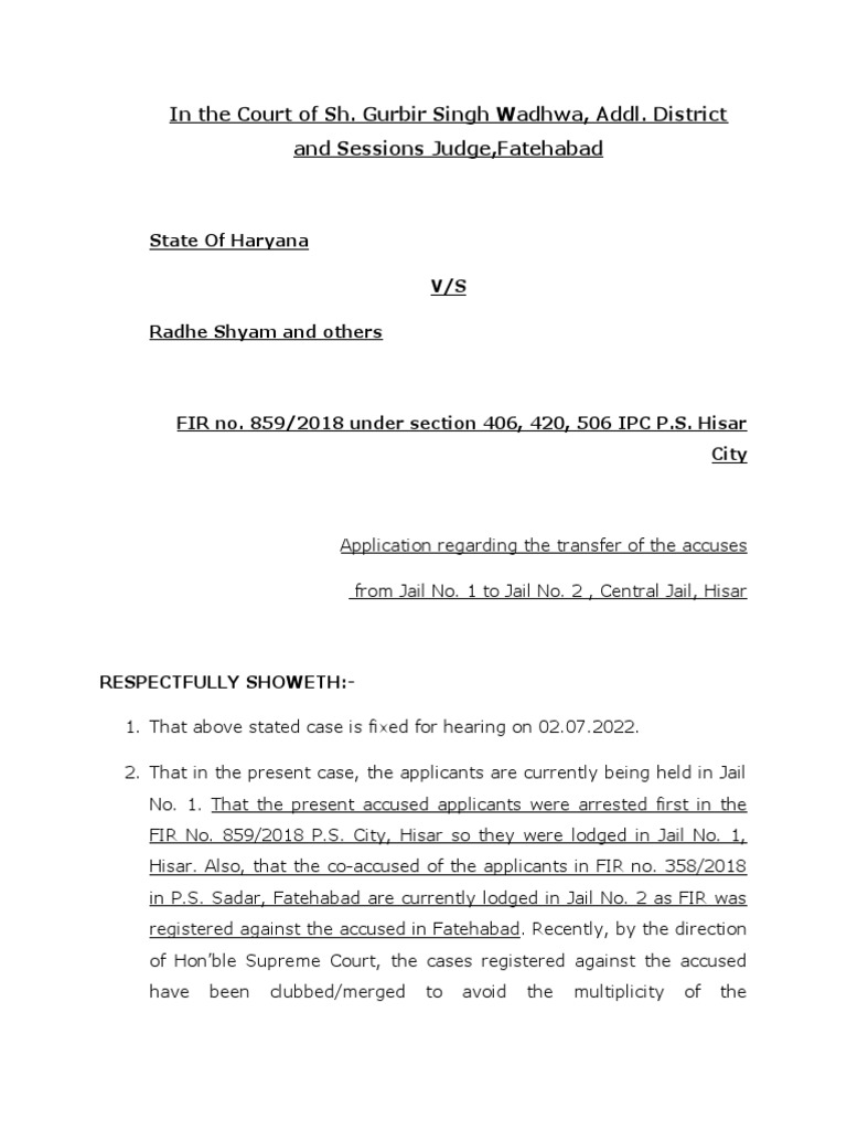 Jail Transfer Application | PDF | Crimes | Crime & Violence