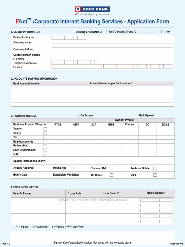HDFC ENet Corporate Banking Form | PDF | Computer Security | Security