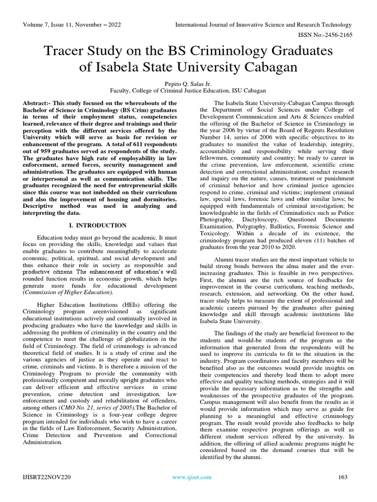 Tracer Study On The BS Criminology Graduates of Isabela State ...