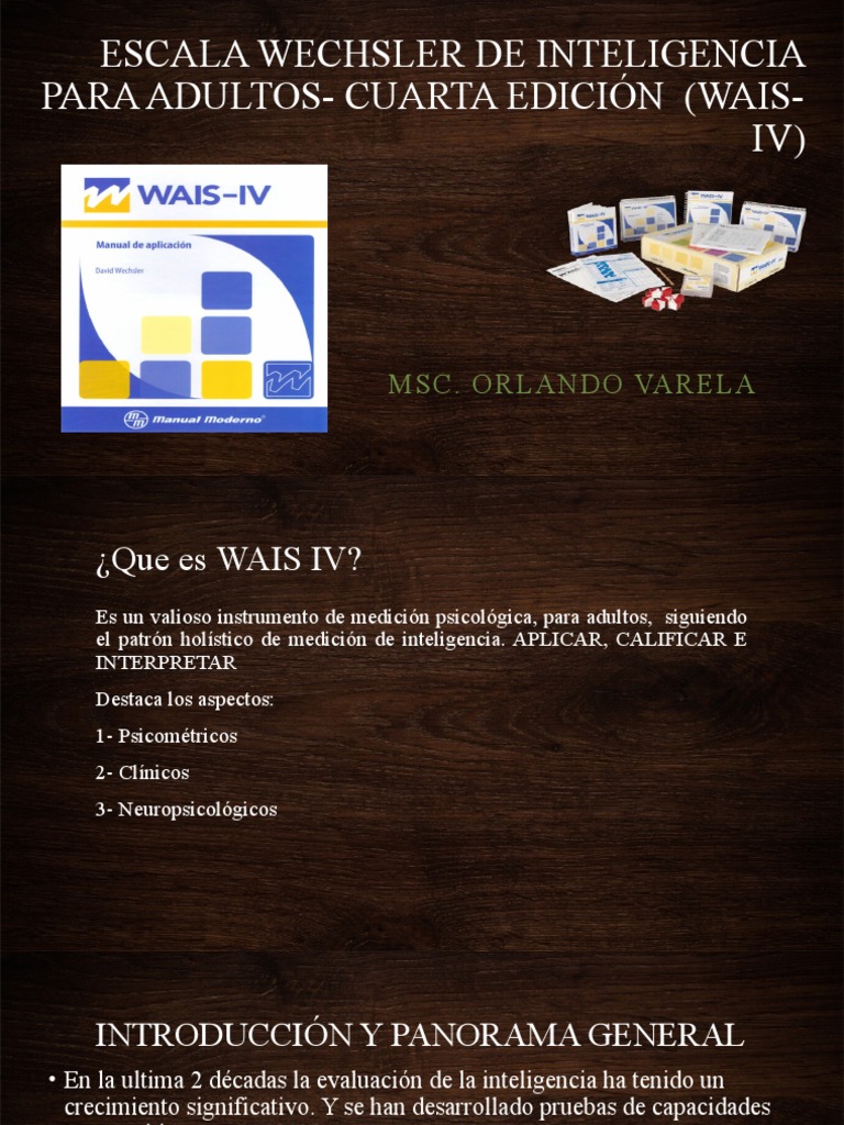 Presentacion WAIS IV | PDF | Escala de inteligencia para adultos de Wechsler | Inteligencia