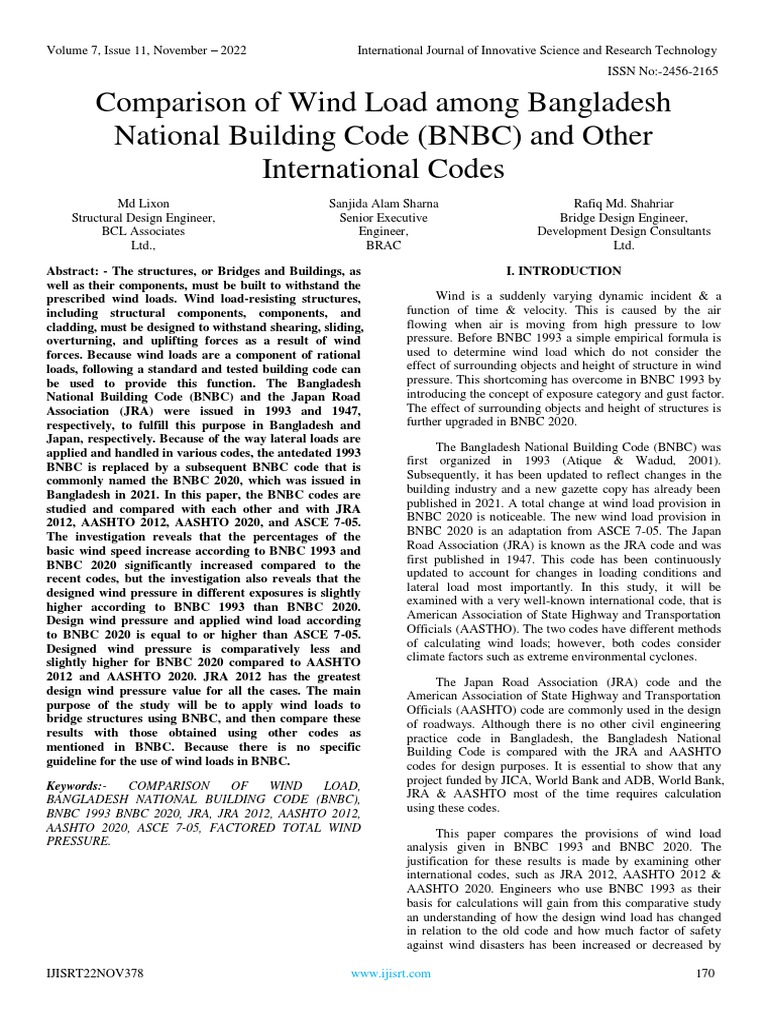 Comparison of Wind Load Among Bangladesh National Building Code (BNBC ...