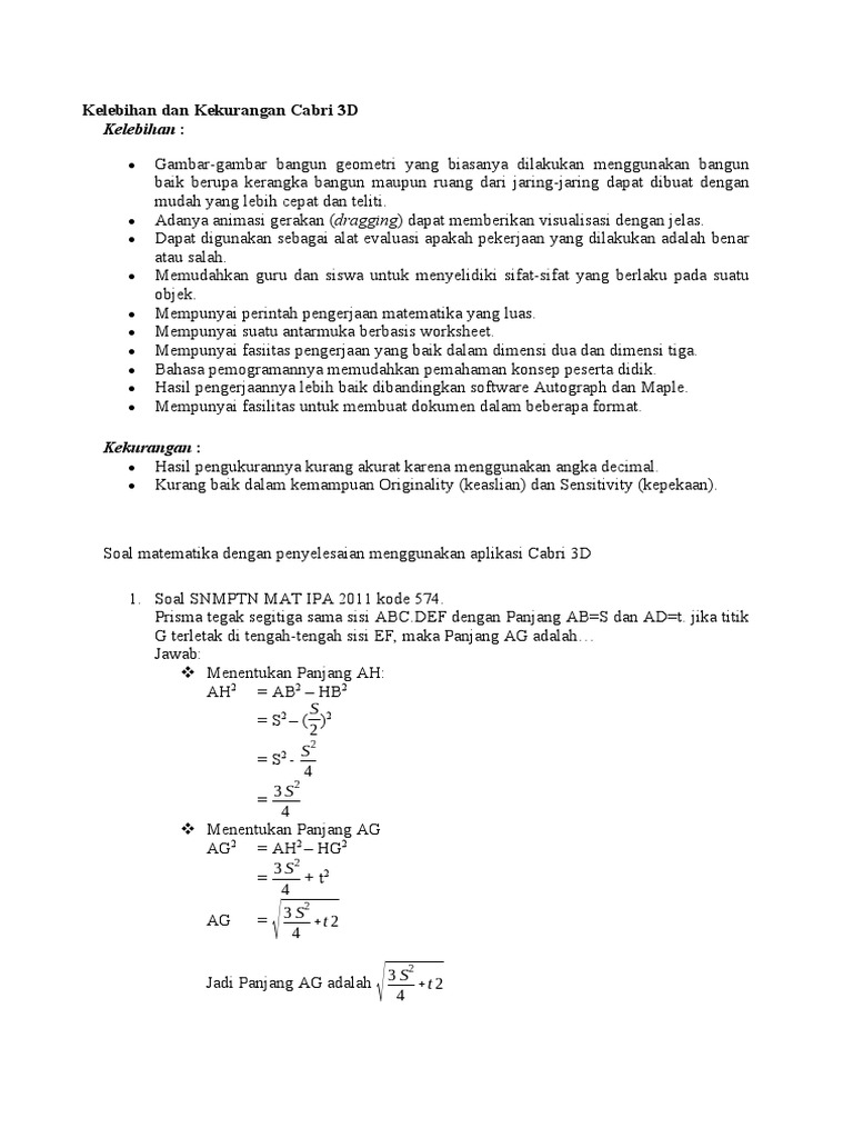 Kelebihan dan Kekurangan Cabri 3D | PDF | Metode & Bahan Ajar