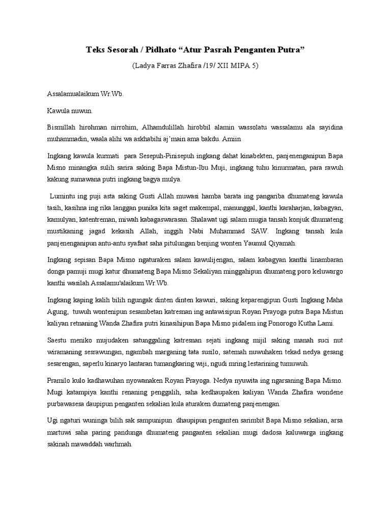 Teks Sesorah Pasrah Temanten Putra | PDF