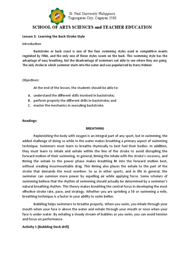 Asynchronous Activity - Backstroke | PDF