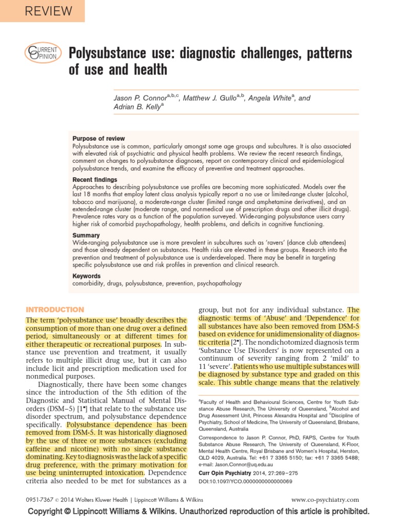 Polysubstance Use - Diagnostic Challenges, Patterns of Use and Health ...