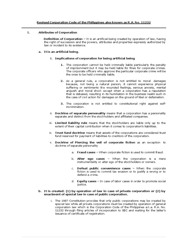 Revised Corporation Code of The Philippines - Handouts | Download Free ...