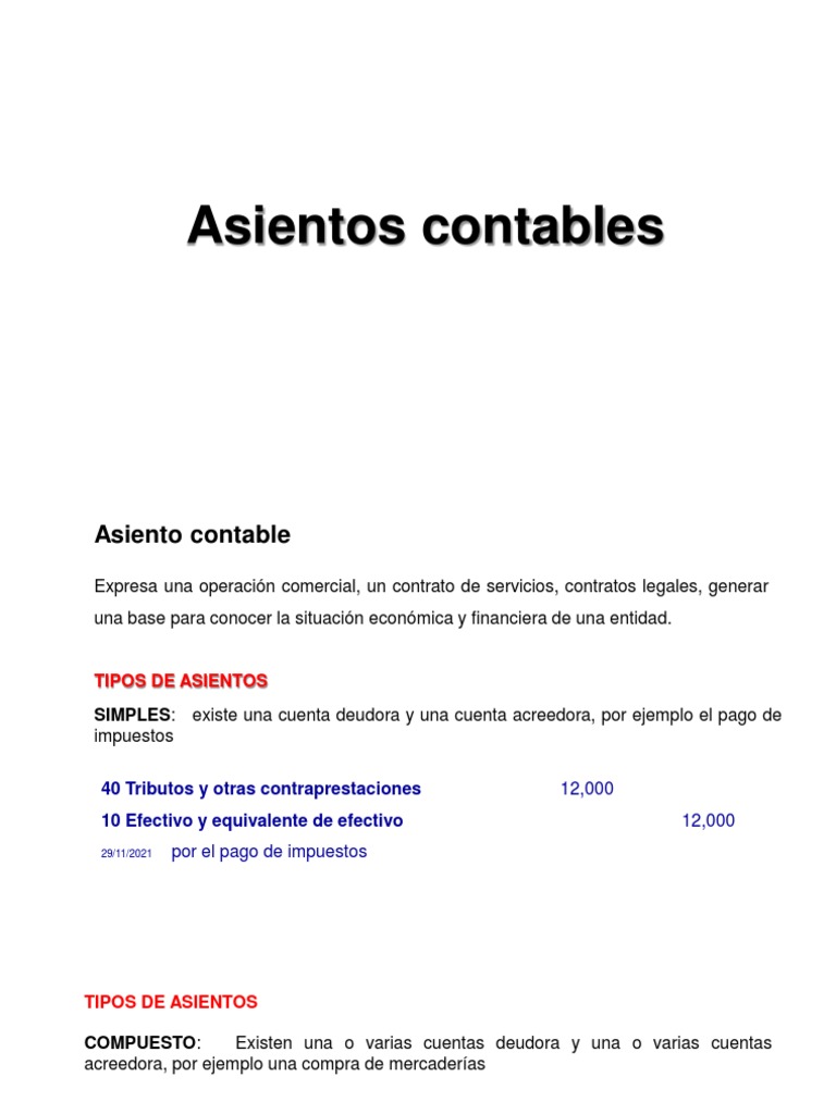 Tipos y ejemplos de asientos contables | PDF | Contabilidad | Business