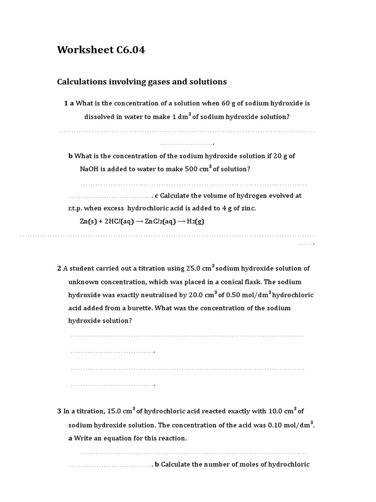 Worksheet C6.04 | PDF | Sodium Hydroxide | Acid