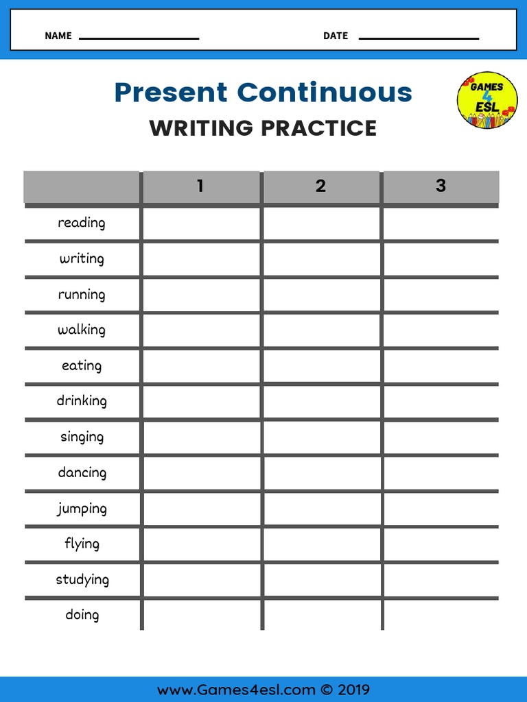 Present Continuous Worksheet 1 Writing Practice | PDF