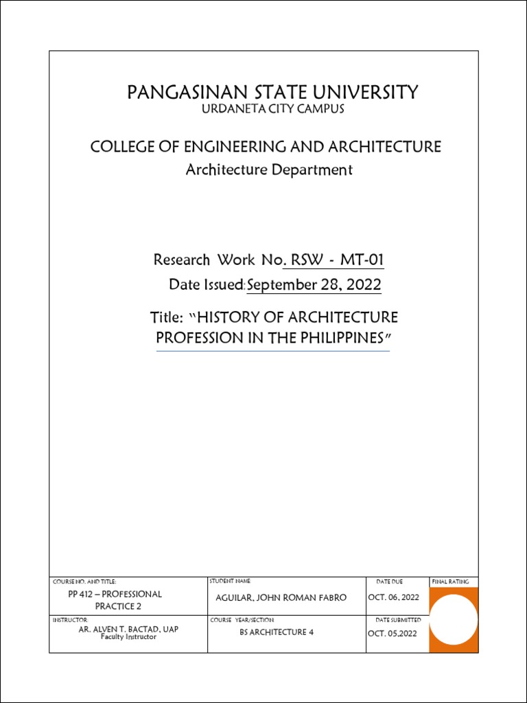 Aguilar, John Roman RSW MT-01 PP 412 | PDF | Architect | Philippines