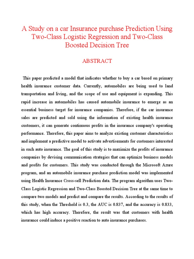 A Study On A Car Insurance Purchase Prediction Using Two-Class Logistic ... A Study On A Car Insurance Purchase Prediction Using Two-Class Logistic ...