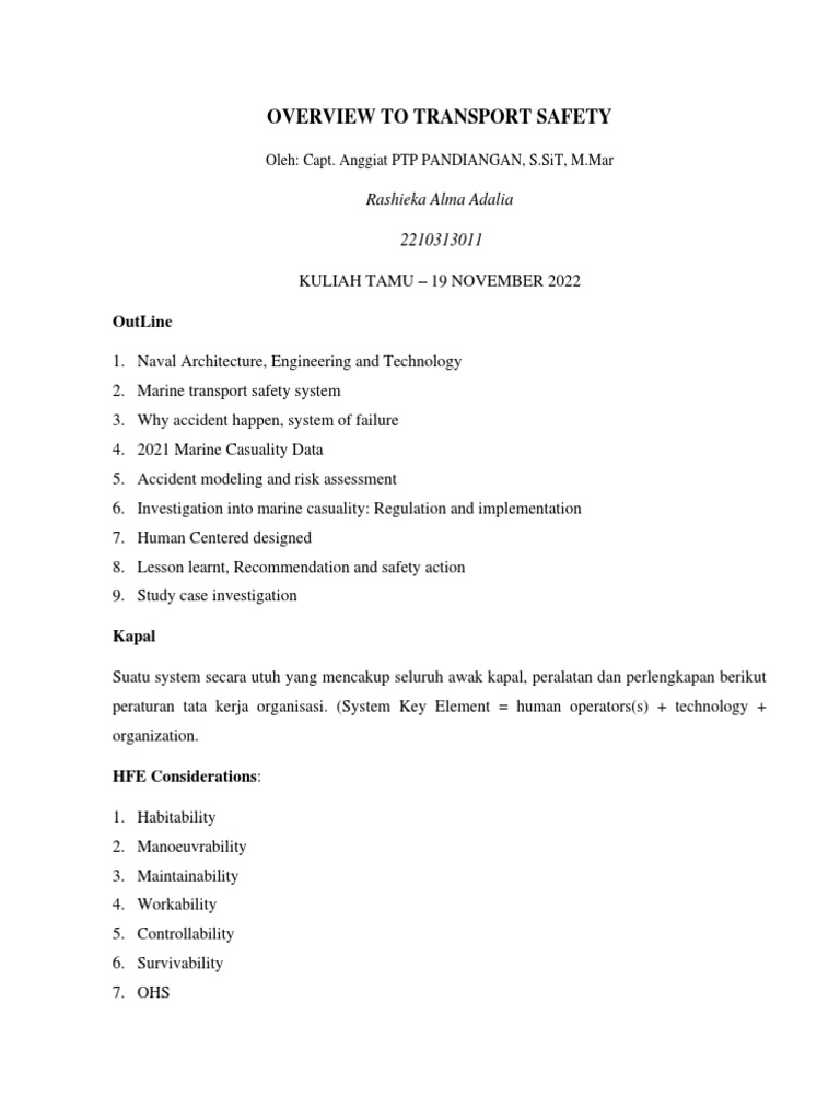 Overview To Transport Safety | PDF | Navigation