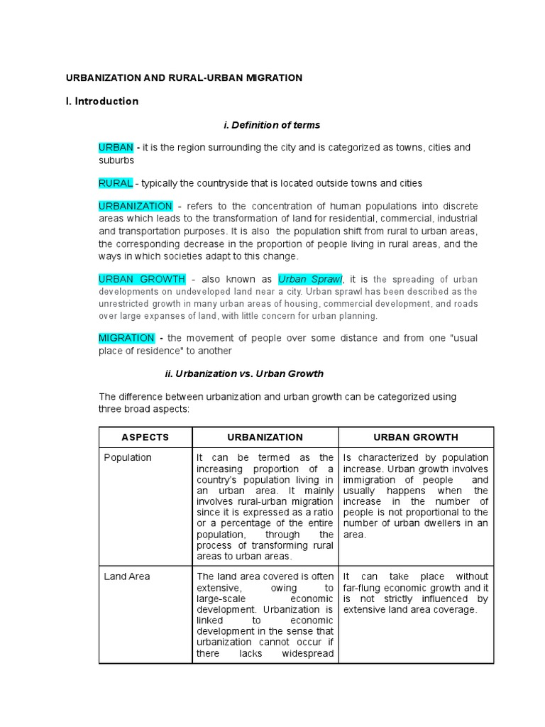Urbanization and Rural To Urban Migration | PDF | Urbanization ...