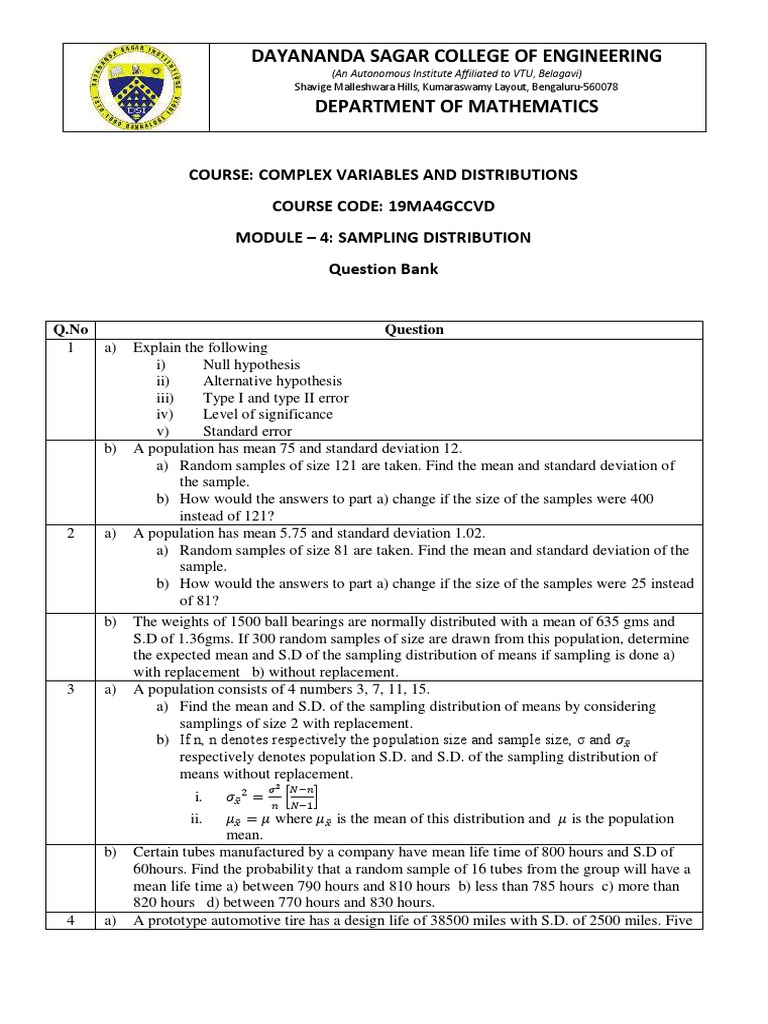 IV Sem IT-Module-4-Sampling Distribution - QB | PDF | Standard ...