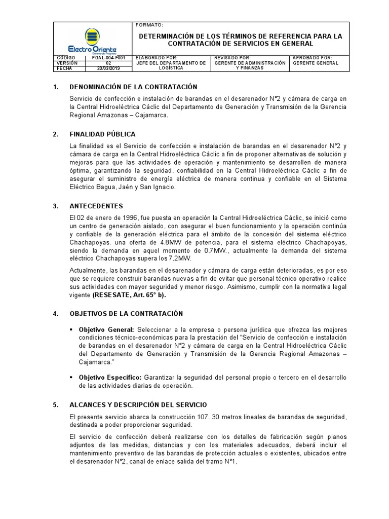 TDR Servicio de Confección e Instalación de Barandas en El Desarenador ... TDR Servicio de Confección e Instalación de Barandas en El Desarenador ...