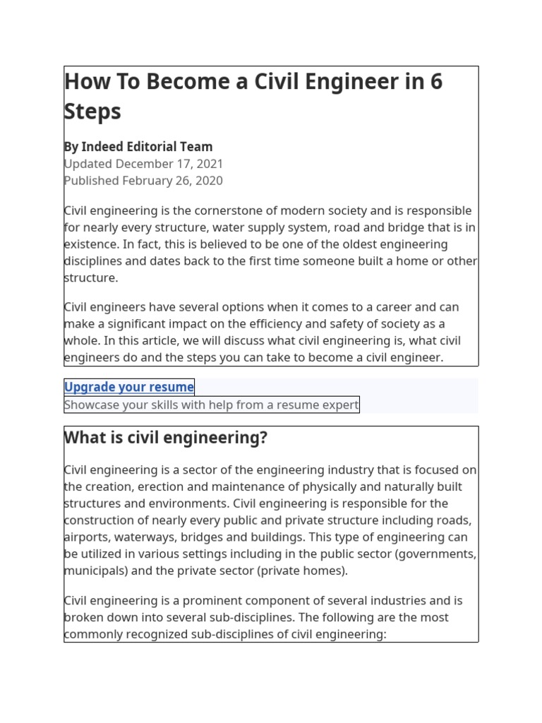 How To Become A Civil Engineer in 6 Steps | PDF | Civil Engineering | Engineering