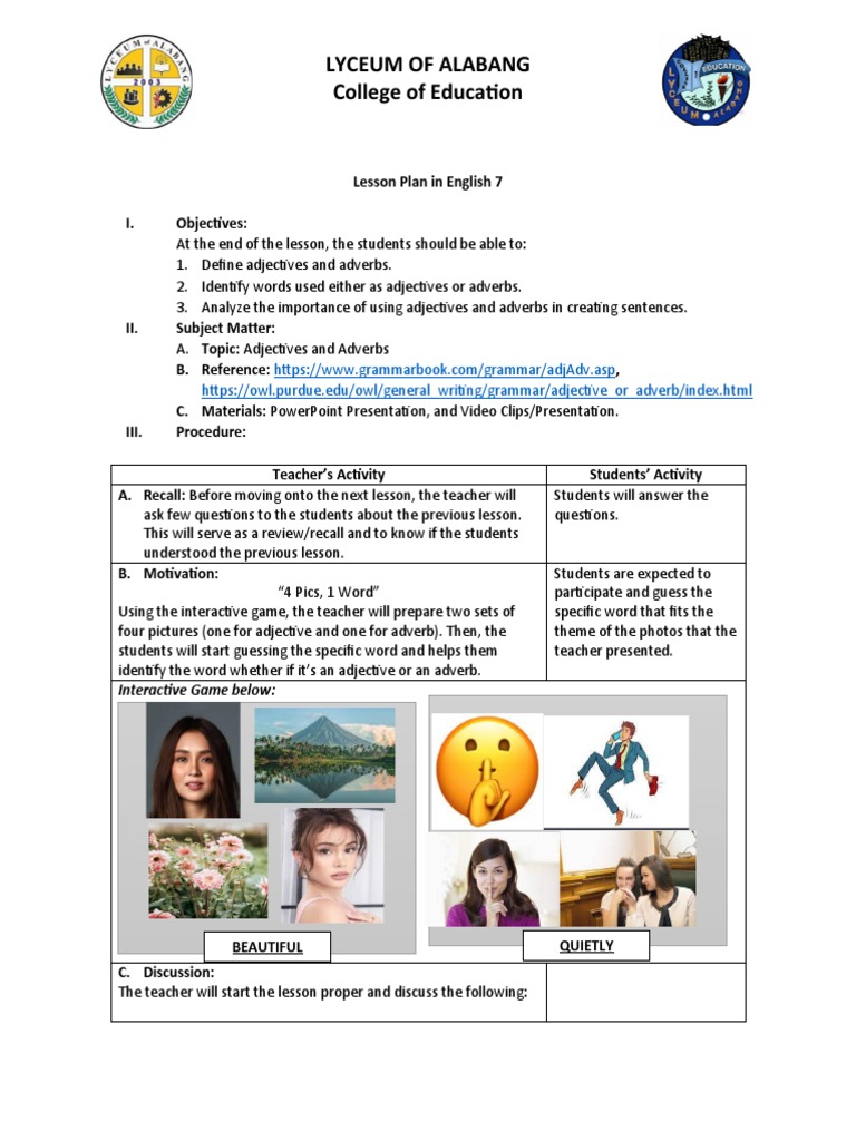 Lesson Plan in English 7 | PDF